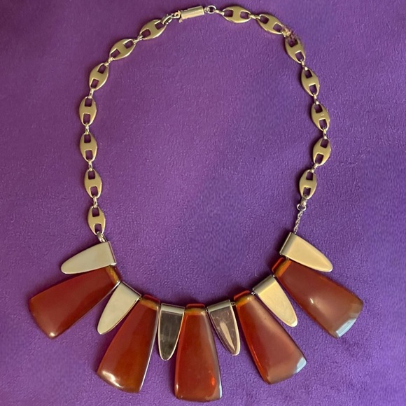 Jewelry | Vintage Amber Lucite And Gilt Gold Bibb Necklace196s Boho ...
